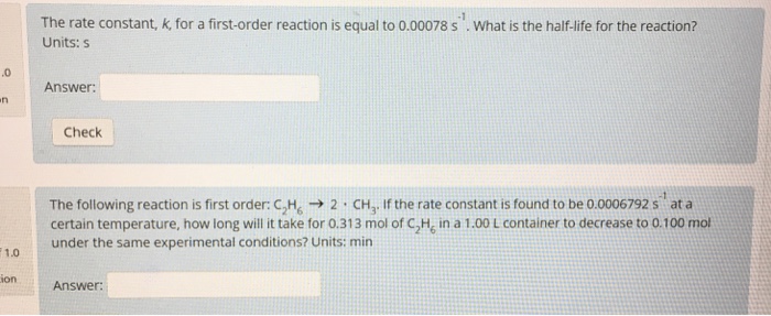 Solved The rate constant, k, for a first-order reaction is | Chegg.com