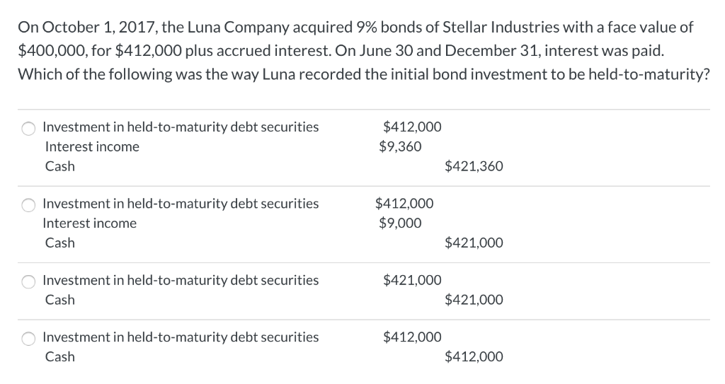 Solved On October 1, 2017, the Luna Company acquired 9% | Chegg.com