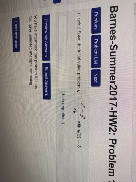 Solved Solve the initial value problem y' = x^2 - y^2/xy | Chegg.com