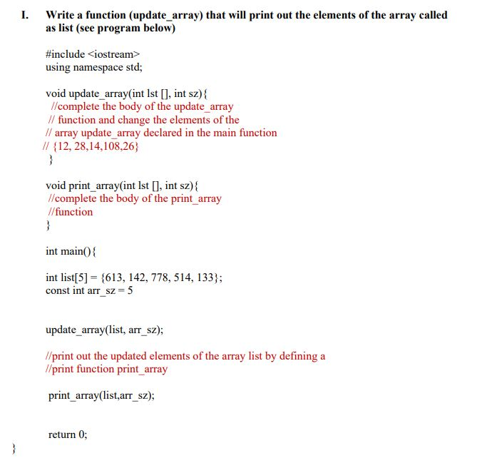 Solved Write a function (update_array) that will print out | Chegg.com