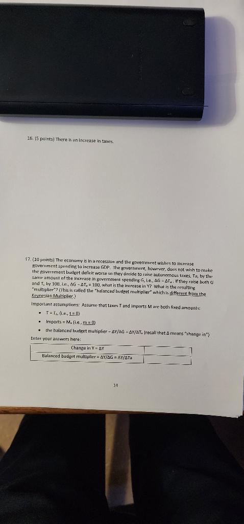 16. (5 points) There is an therease in takes, 17. (10 | Chegg.com
