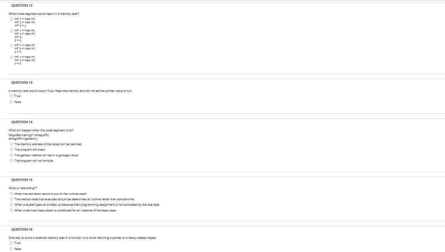 Which code segment would result in a memory leak? | Chegg.com