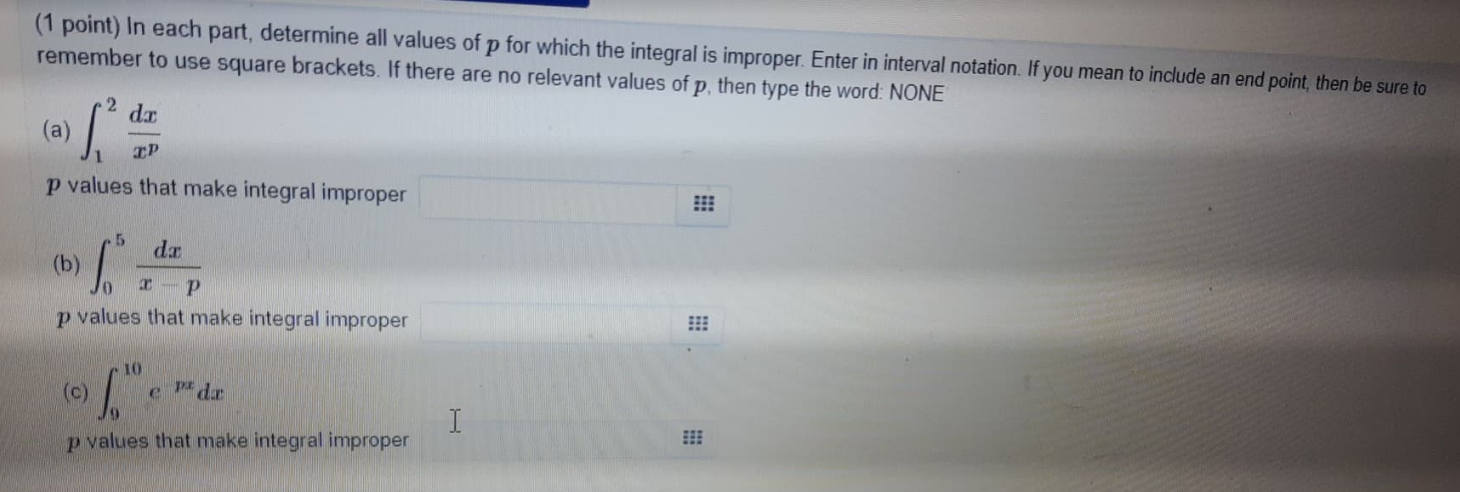 Solved (1 point) In each part, determine all values of p for | Chegg.com