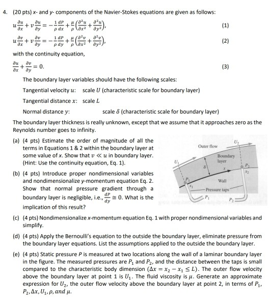 Solved 4. (20 pts) - and y-components of the Navier-Stokes | Chegg.com