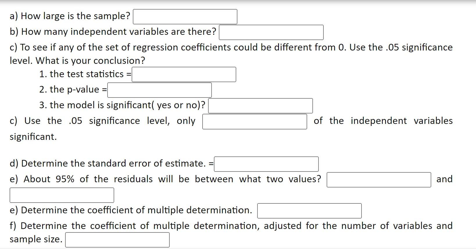 Solved The following regression output was obtained from a | Chegg.com