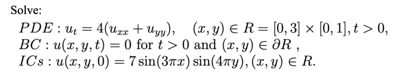 Solved Solve: PDE: ut = = 4(Uxx + Uyy), (x, y) = R = [0, 3] | Chegg.com