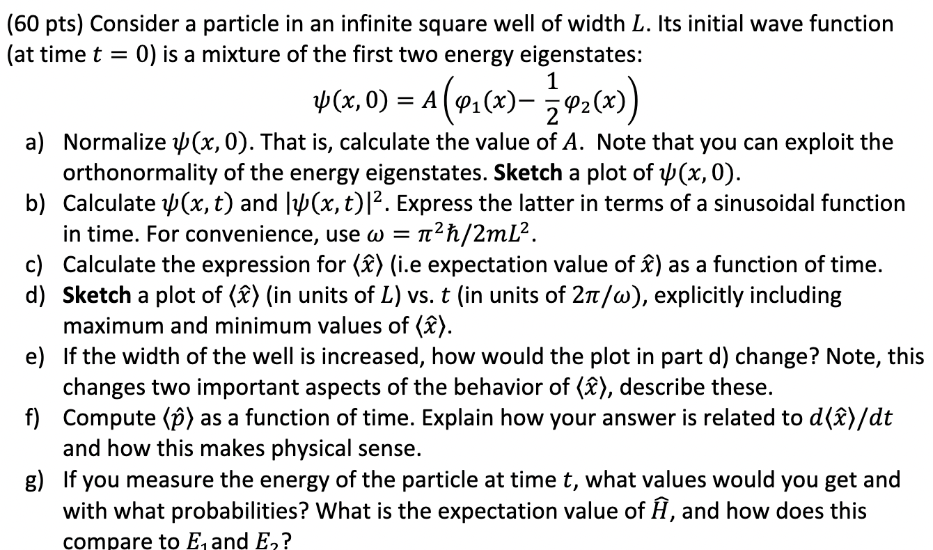 Solved (60 pts) Consider a particle in an infinite square | Chegg.com