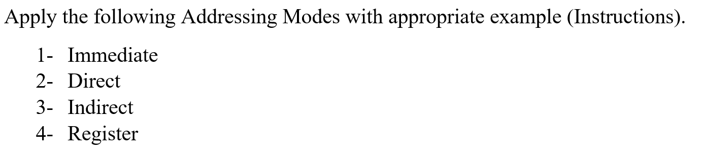 Solved Apply the following Addressing Modes with appropriate | Chegg.com