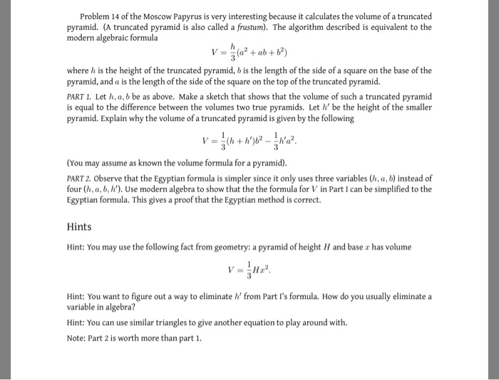 Solved Problem 14 of the Moscow Papyrus is very interesting | Chegg.com