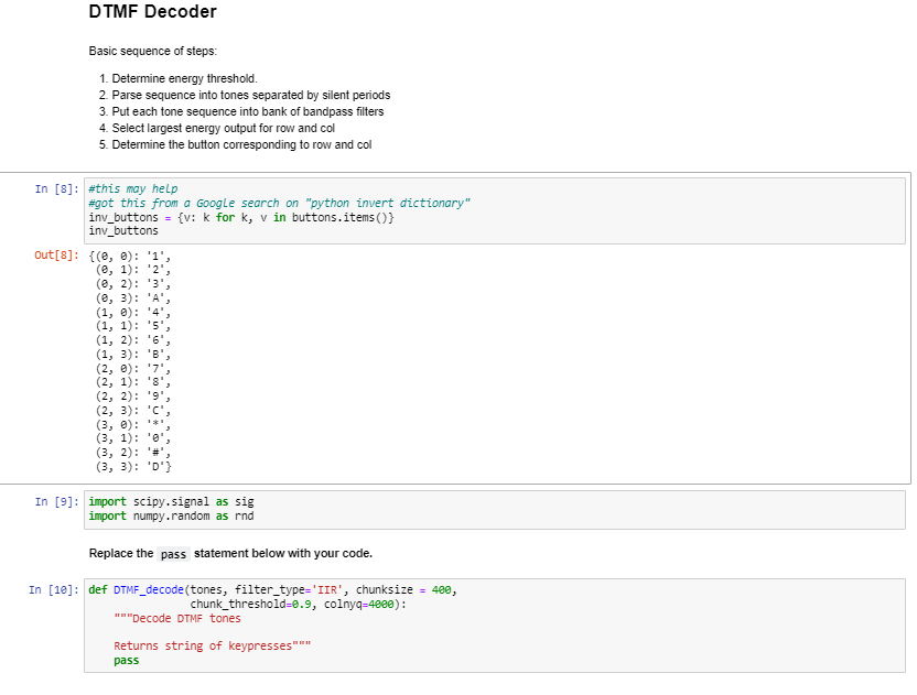 Build a DTMF decoder. Your code should accept a | Chegg.com