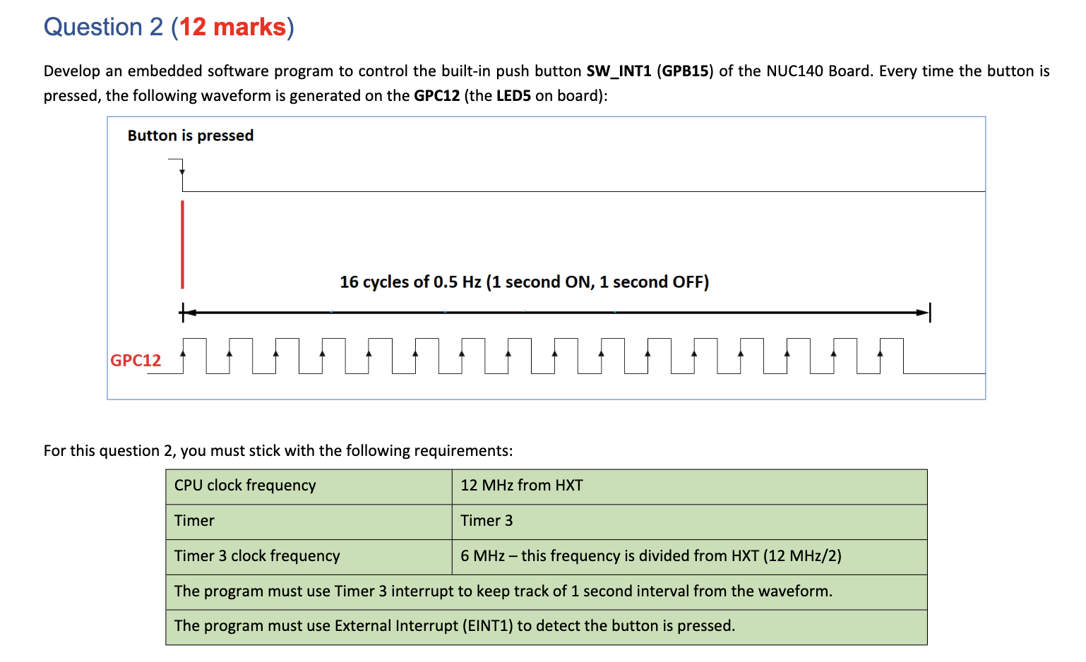 Solved Question 2 (12 ﻿marks)Develop an embedded software | Chegg.com