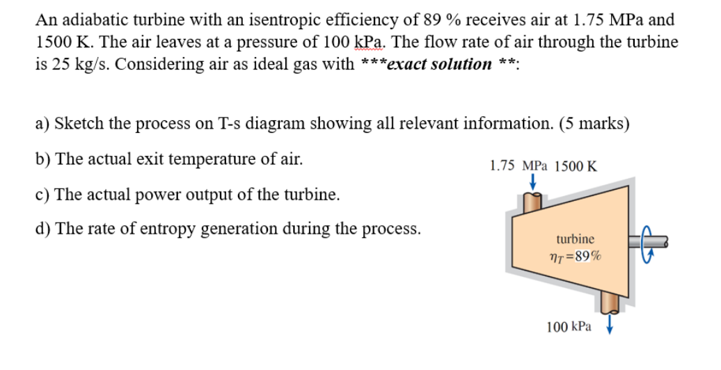 Solved An adiabatic turbine with an isentropic efficiency of | Chegg.com