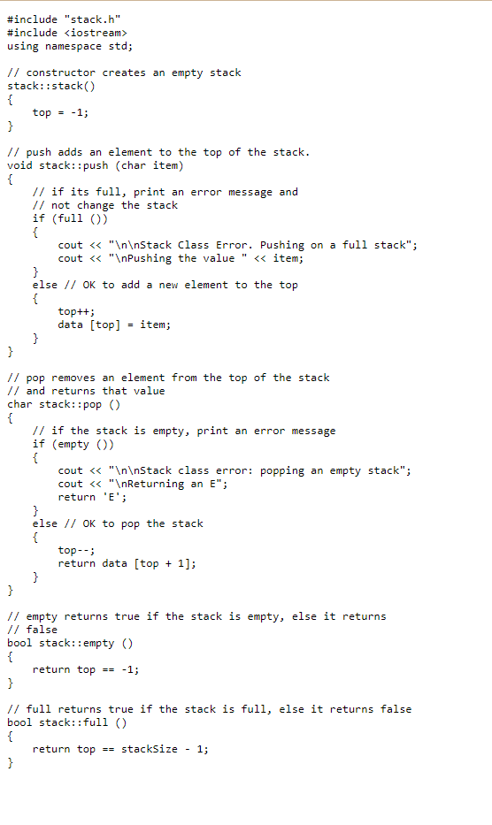 Solved This program will consist of three files: 1. stack.h: | Chegg.com