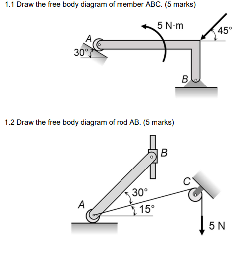 Solved 1.1 Draw the free body diagram of member ABC. (5 | Chegg.com