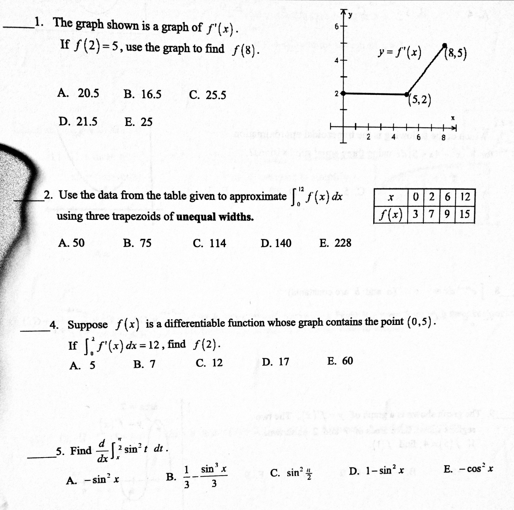 Solved #5 is the derivative of the integral from x to pi/2 | Chegg.com
