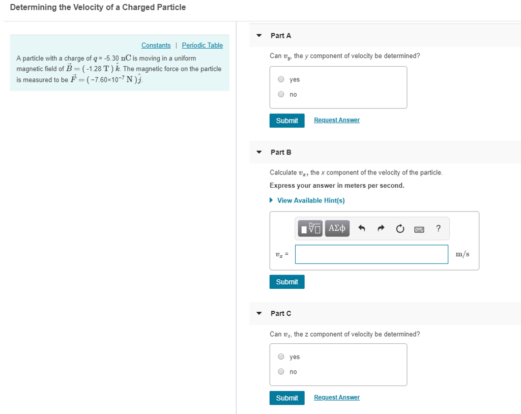 Solved Determining the Velocity of a Charged Particle Part | Chegg.com