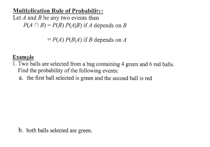 Solved Multiplication Rule of Probability: Let A and B be | Chegg.com