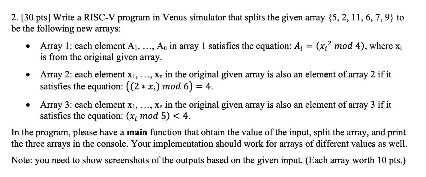 Write a RISC-V program in Venus simulator that splits | Chegg.com