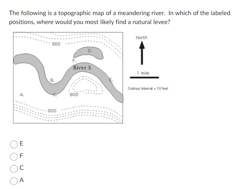 Solved The following is a topographic map of a meandering | Chegg.com