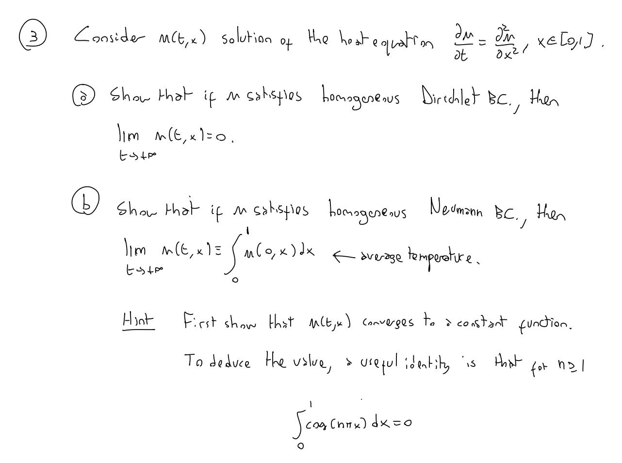 Solved 3 Consider MCt, x) solution the heat equation of | Chegg.com
