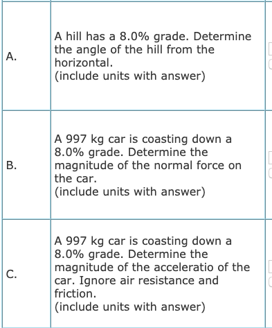Solved A hill has a 8.0% grade. Determine the angle of the | Chegg.com