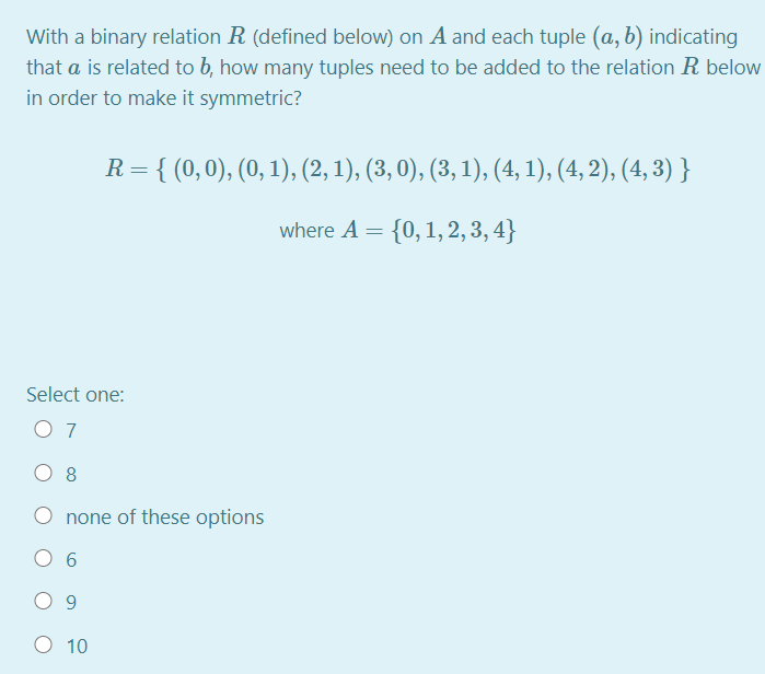 Solved With a binary relation R (defined below) on A and | Chegg.com