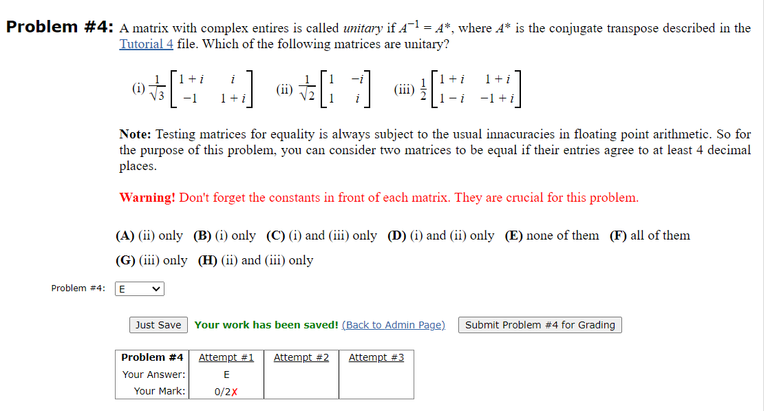 Solved \#4: A matrix with complex entires is called unitary | Chegg.com