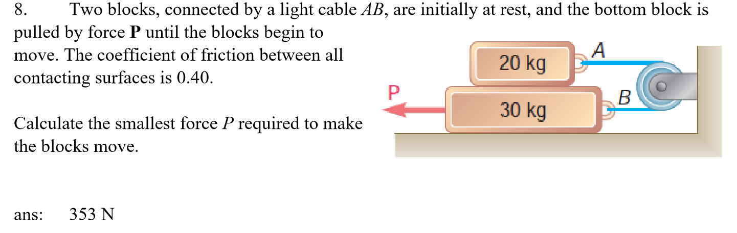 Solved 8. Two blocks, connected by a light cable AB, are | Chegg.com