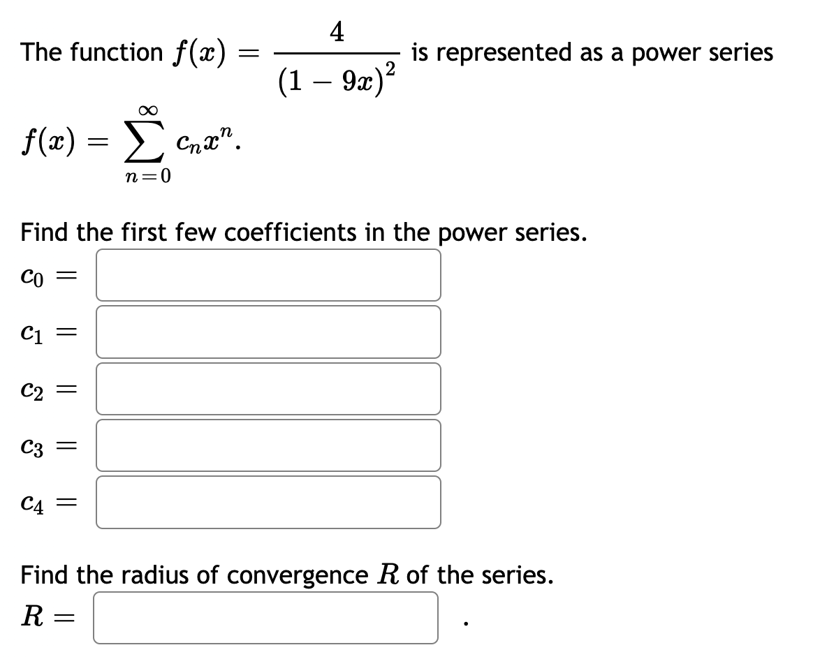 Solved The function f(x)=(1−9x)24 is represented as a power | Chegg.com
