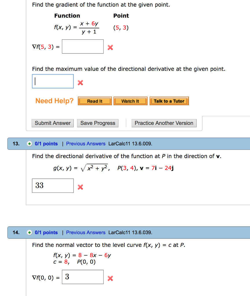 Solved Find the gradient of the function at the given point. | Chegg.com