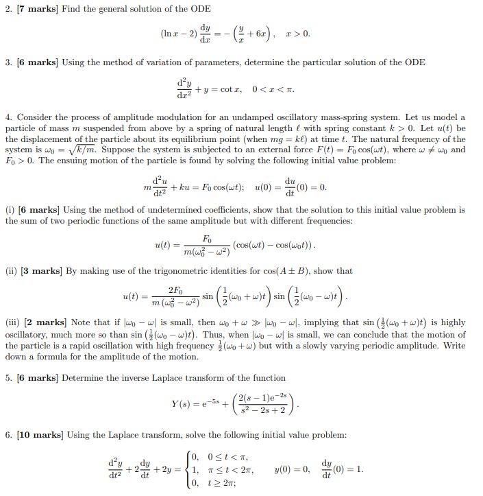 Solved 2. [7 marks) Find the general solution of the ODE — | Chegg.com