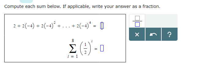 Solved Compute each sum below. If applicable, write your | Chegg.com