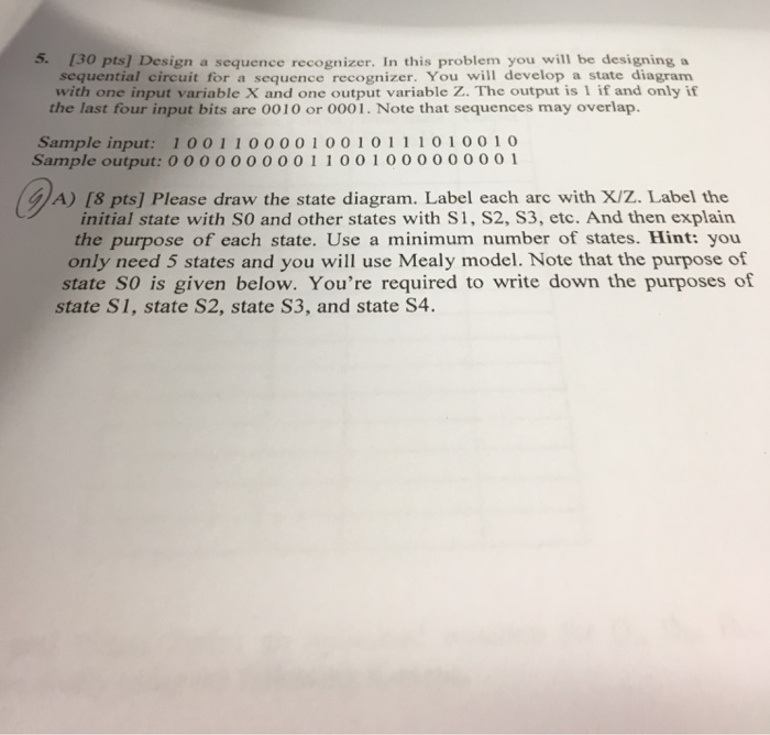 Solved Design a sequence recognizer. In this problem you | Chegg.com