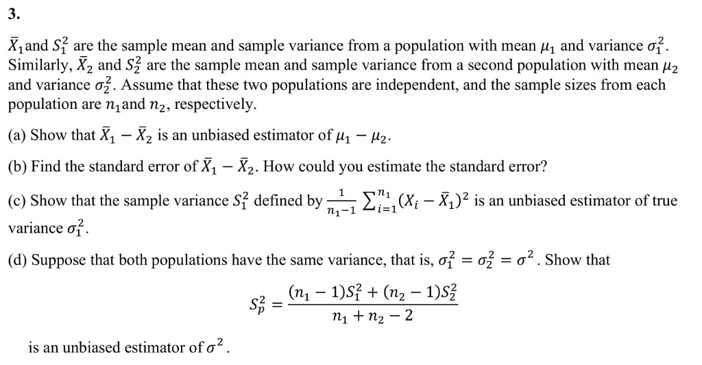 Solved 3. x, and S1 are the sample mean and sample variance | Chegg.com