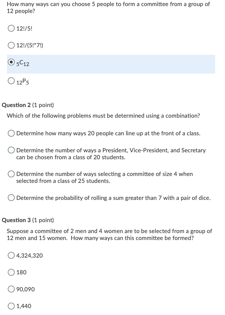 Solved How many ways can you choose 5 people to form a | Chegg.com
