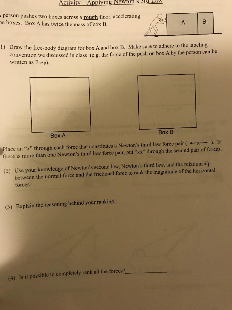 Solved Activity -- Applying Newton Sr Law person pushes two | Chegg.com