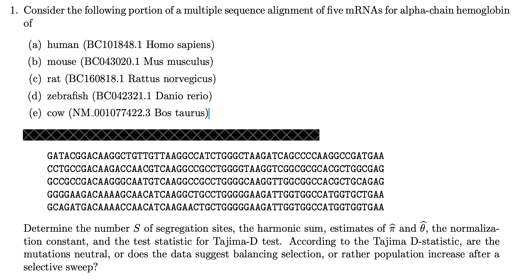 Consider the following portion of a multiple sequence | Chegg.com