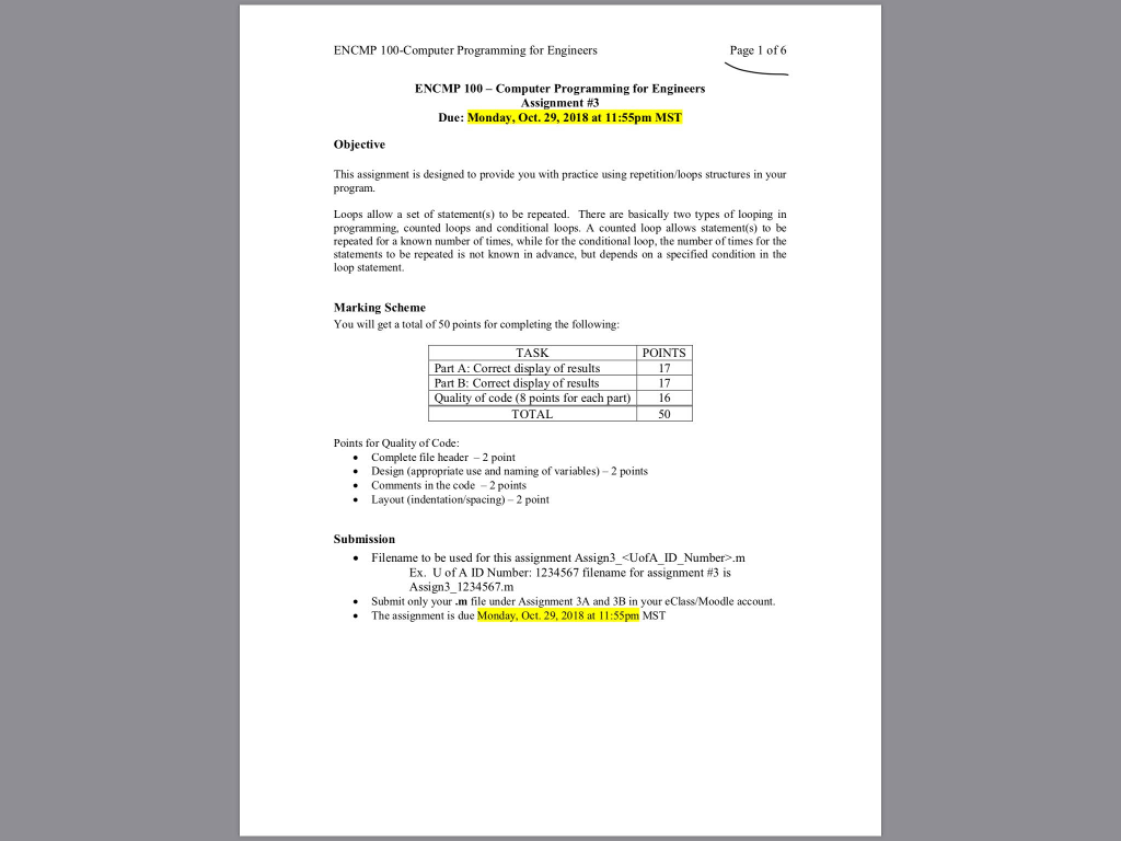 Solved ENCMP 100-Computer Programming for Engineers Page 1 | Chegg.com