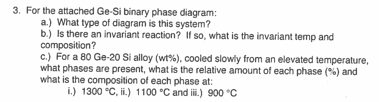 Solved 3. For the attached Ge-Si binary phase diagram: a.) | Chegg.com
