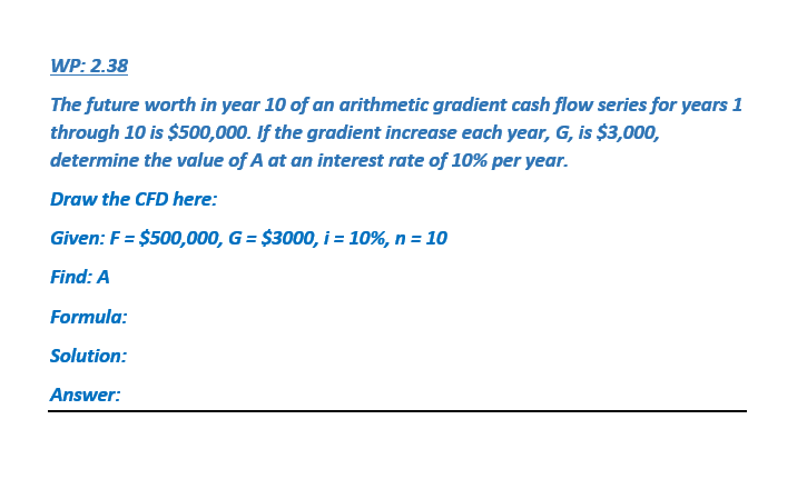 Solved WP: 2.38 The future worth in year 10 of an arithmetic | Chegg.com