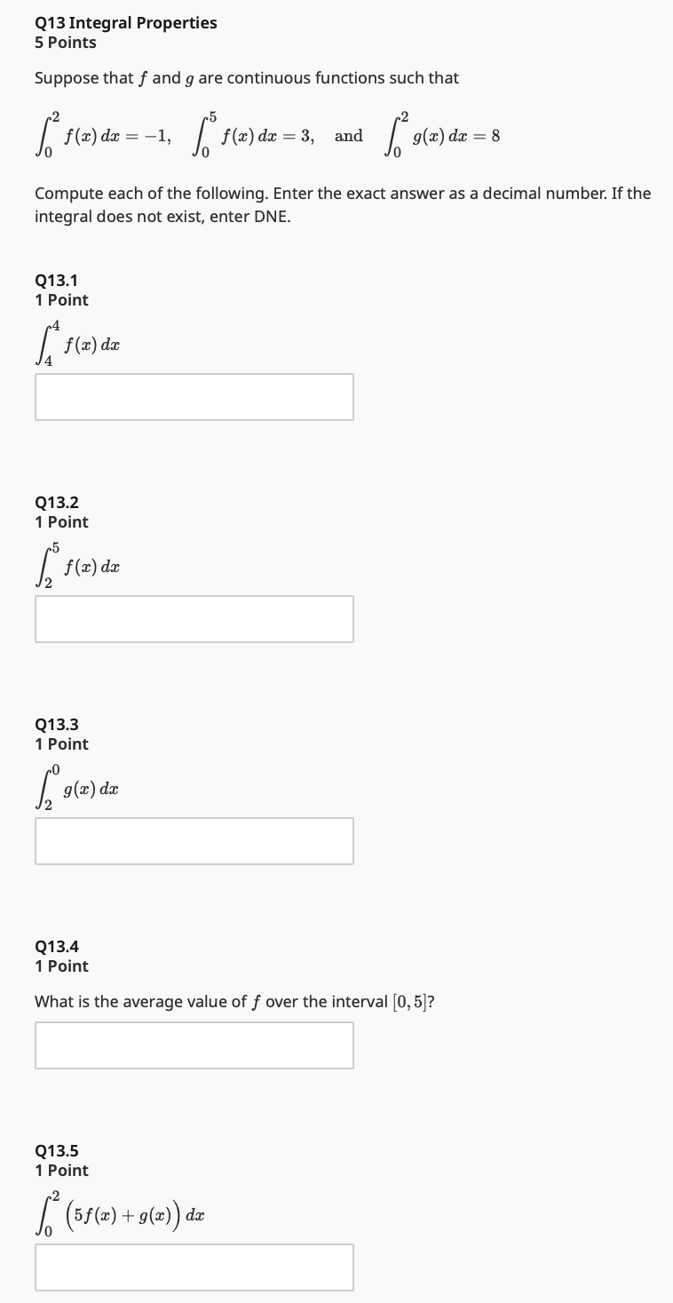 Solved Q13 Integral Properties 5 Points Suppose that f and g | Chegg.com