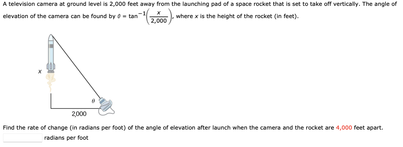 Solved A television camera at ground level is 2,000 ﻿feet | Chegg.com