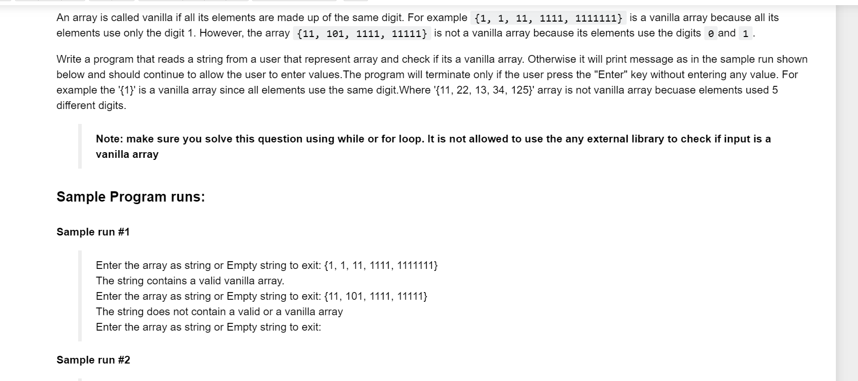 Solved An array is called vanilla if all its elements are | Chegg.com