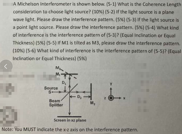 A Michelson Interferometer is shown below. (5-1) What | Chegg.com
