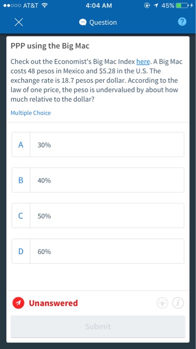 Solved ..ooo AT&T令 4:04 AM Question PPP using the Big Mac | Chegg.com