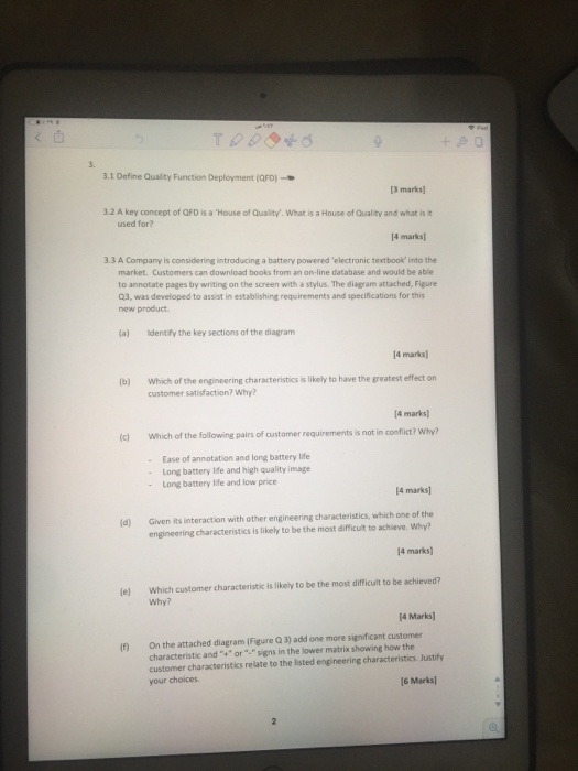 Solved 3. 3.1 Define Quality Function Deployment (QFD)- [3 | Chegg.com