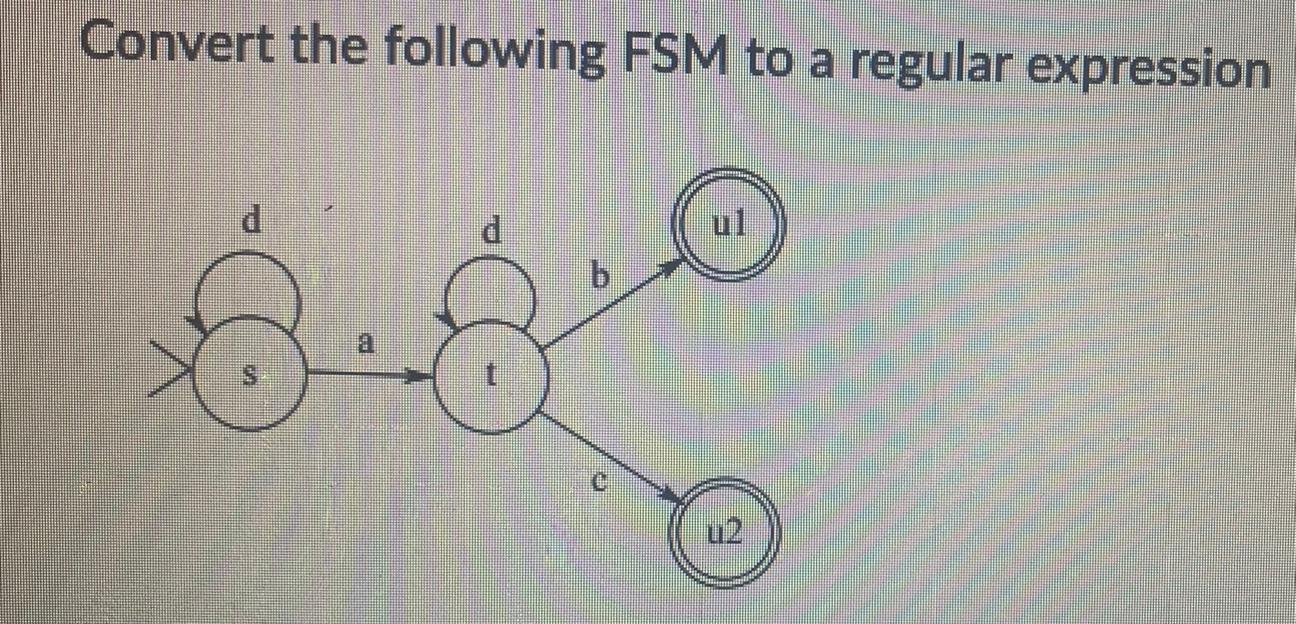 Solved Convert the following FSM to a regular expression | Chegg.com Solved Convert the following FSM to a regular expression | Chegg.com