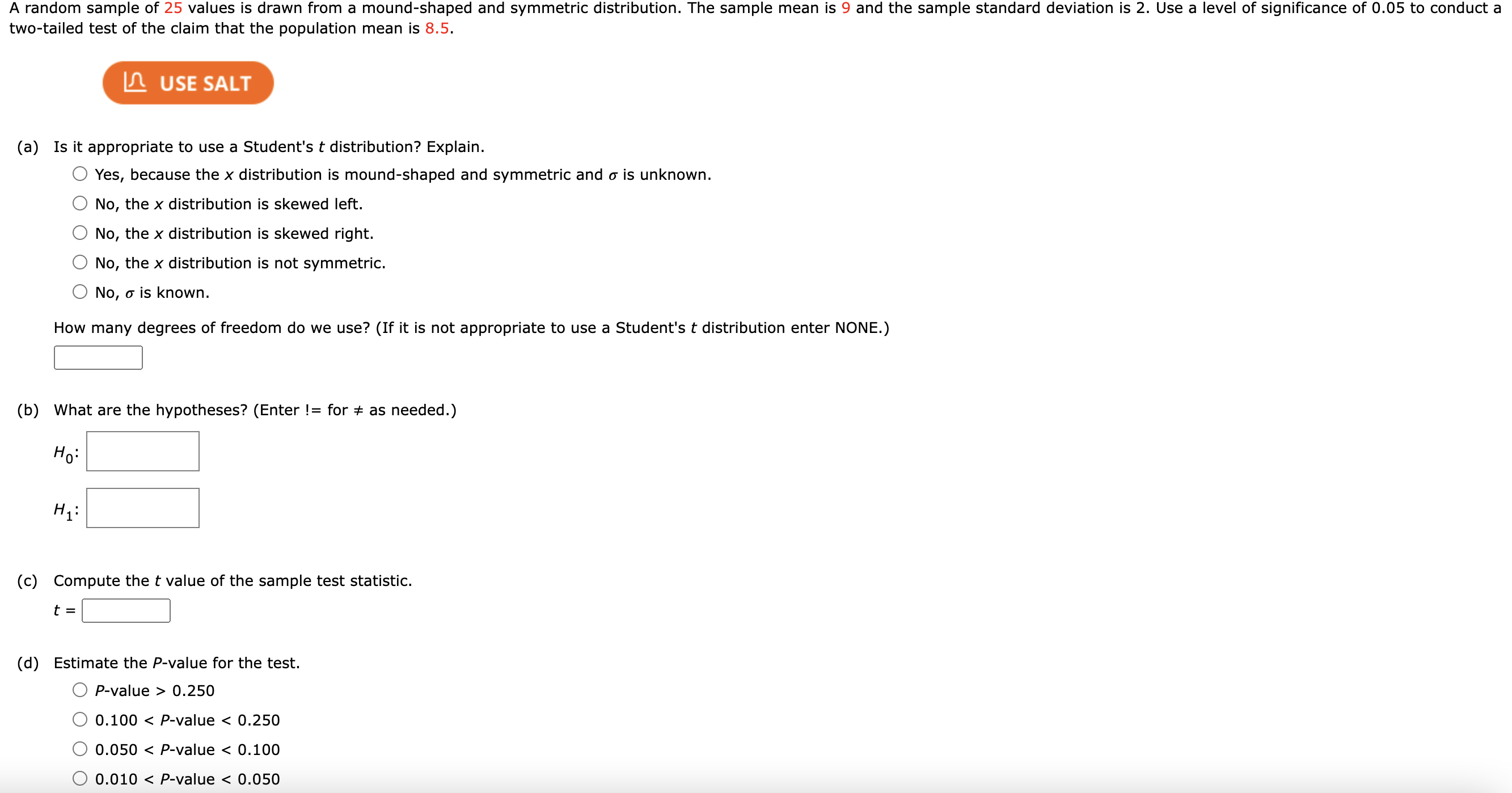 Solved e given a Student's t distribution with d.f. =10 and | Chegg.com