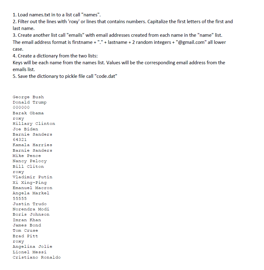 Solved 1. Load names.txt in to a list call "names". 2. | Chegg.com