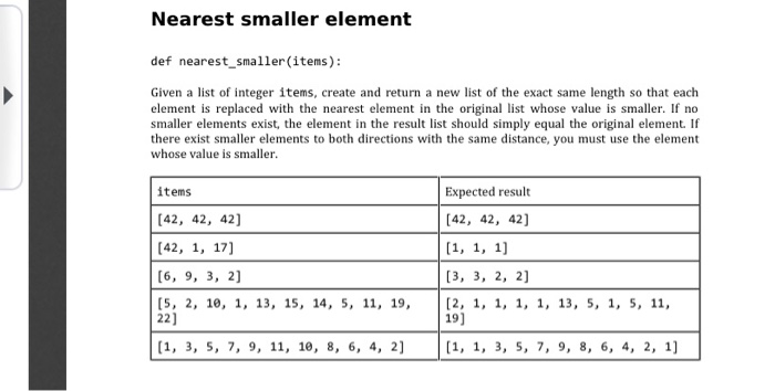 Solved Nearest smaller element def nearest_smaller ( items ) | Chegg.com